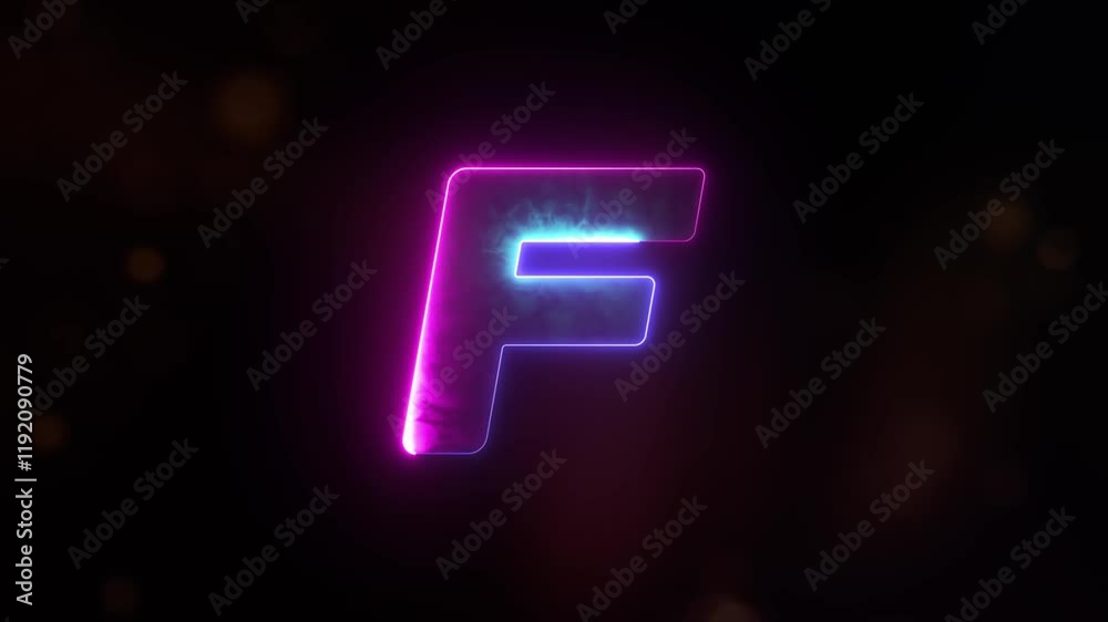 Glowing neon capital Latin alphabet F animation. English Language ...