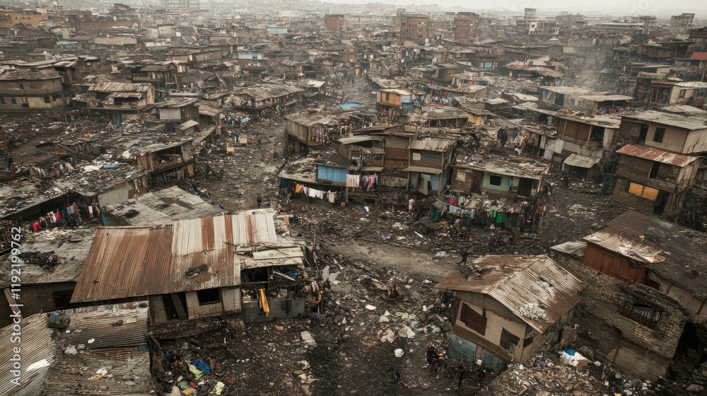 Poster Overcrowded Slum Aerial View: A Glimpse into Urban Poverty ...