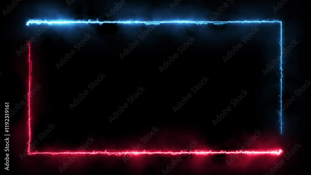 neon border frame, blue red glowing border, rectangle, square, frame ...