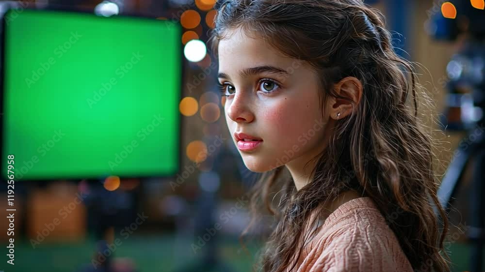 Young Actress on Set: A pensive young girl with long brown hair ...