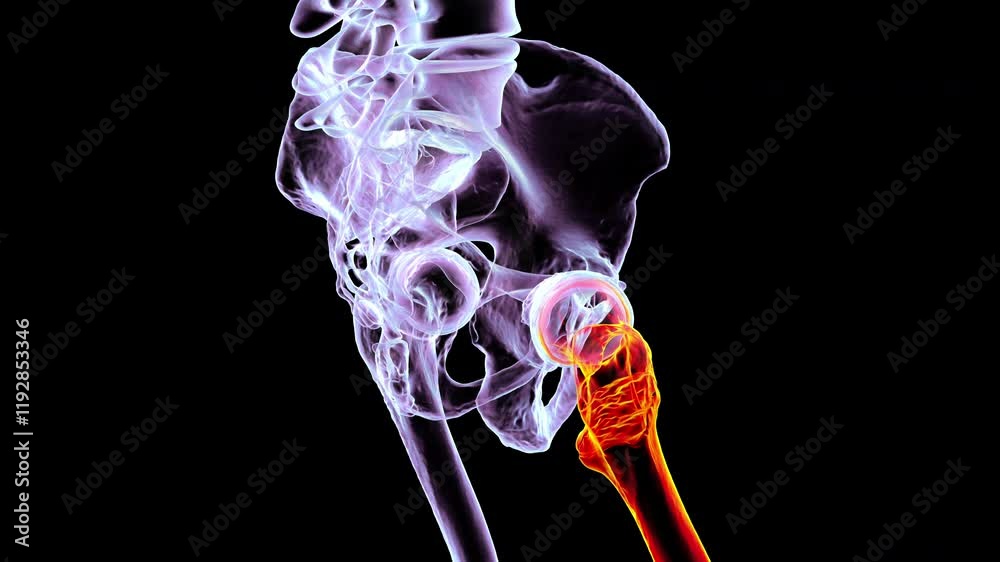 Intertrochanteric fracture of the right femur, 3D animation of pelvic ...