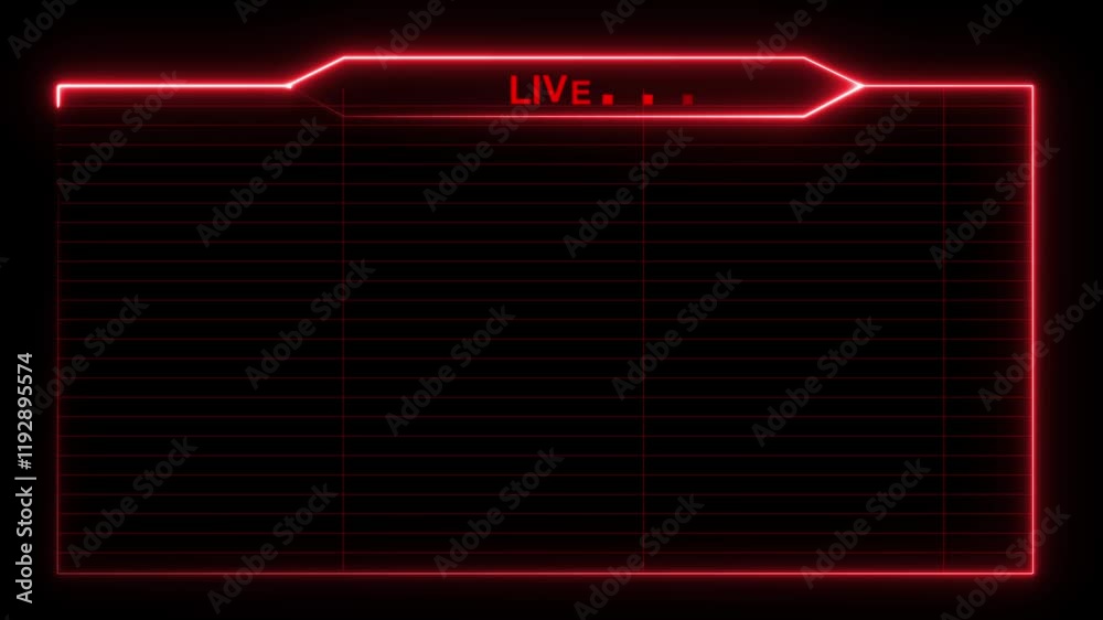 neon loading circle and live streaming neon text frame animation box ...