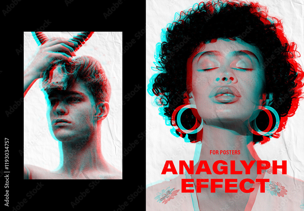 Anaglyph Paper Poster Photo Effect Mockup Stock Template | Adobe Stock