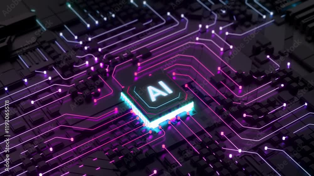 AI CPU Connection with Motherboard. Futuristic Colorful AI Accelerated ...
