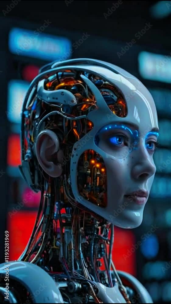 Artificial intelligence humanoid robot cyborg female speaking like ...