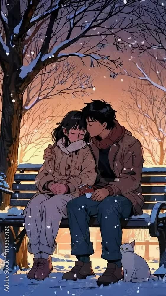 lofi anime girl, snow falling outside, lofi anime couple, 4K resolution ...