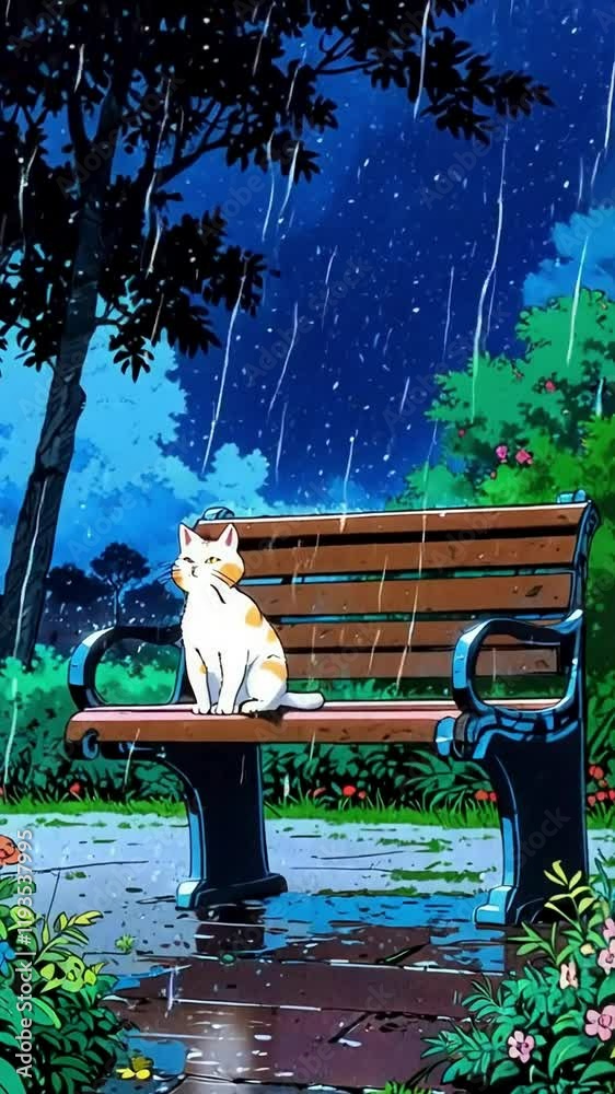 anime cat sitting under raining, lofi, rain, rainy, 4K resolution, lofi ...