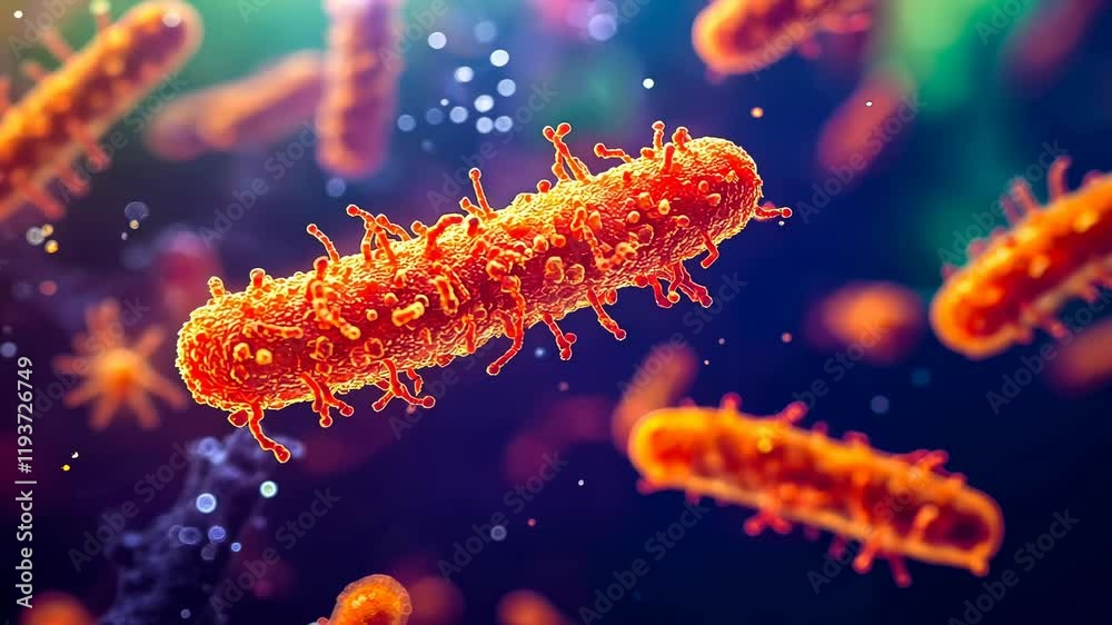 Bacteria swim fluid.Microorganisms display vibrant colors.Pathogens ...