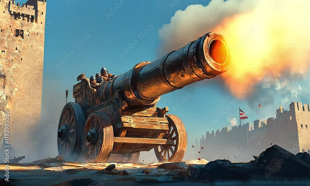 Historic Cannon Firing in a Dramatic Scene with Exploding Smoke and ...