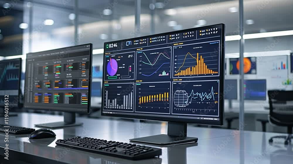 Modern Business Analytics Dashboard: A close-up shot of a high ...