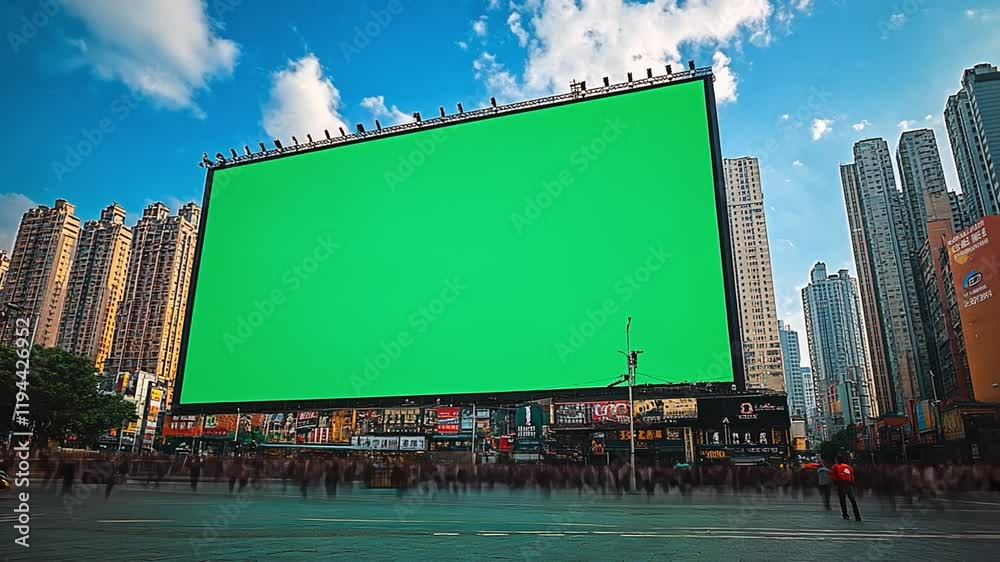 Giant Green Screen Billboard in City: A massive green screen billboard ...