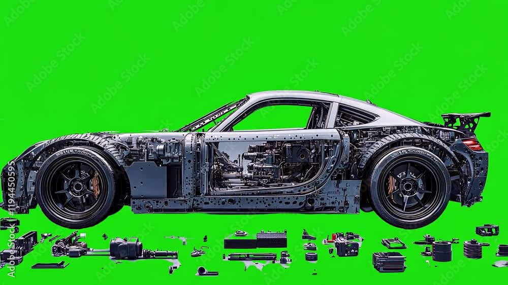 Unveiling the Machine: A sleek, silver sports car is partially ...