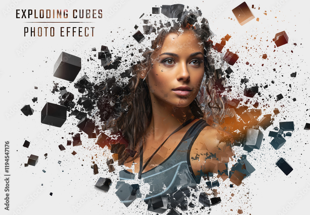 Exploding Cubes Dispersion Photo Effect Mockup Stock Template Adobe Stock