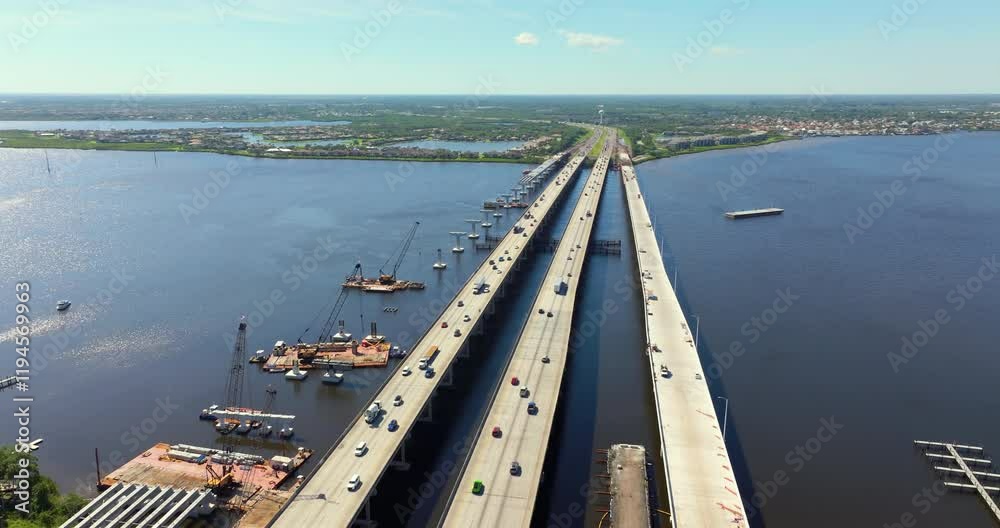 Construction of new highway bridge lanes in Ellenton, Florida ...