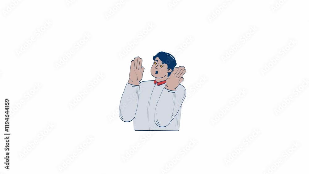 Excited arab man with starry eyes in business casual hand drawn 2D ...