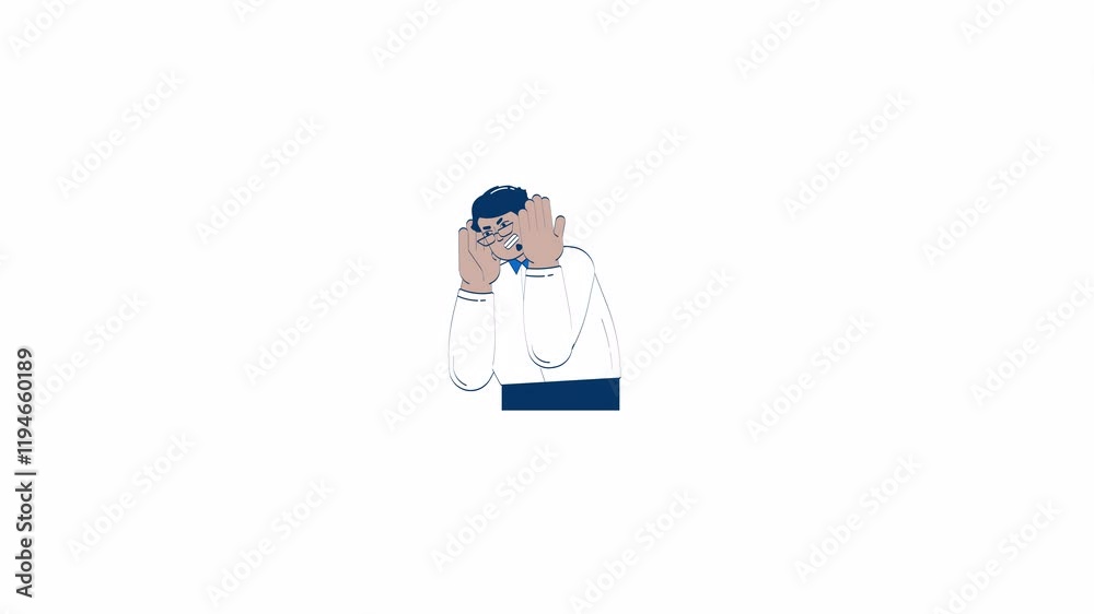 Embarrassed professional arab man covering face with hands 2D character ...