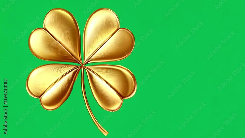 Golden four leaf clover animation. Lucky shamrock symbol on green ...
