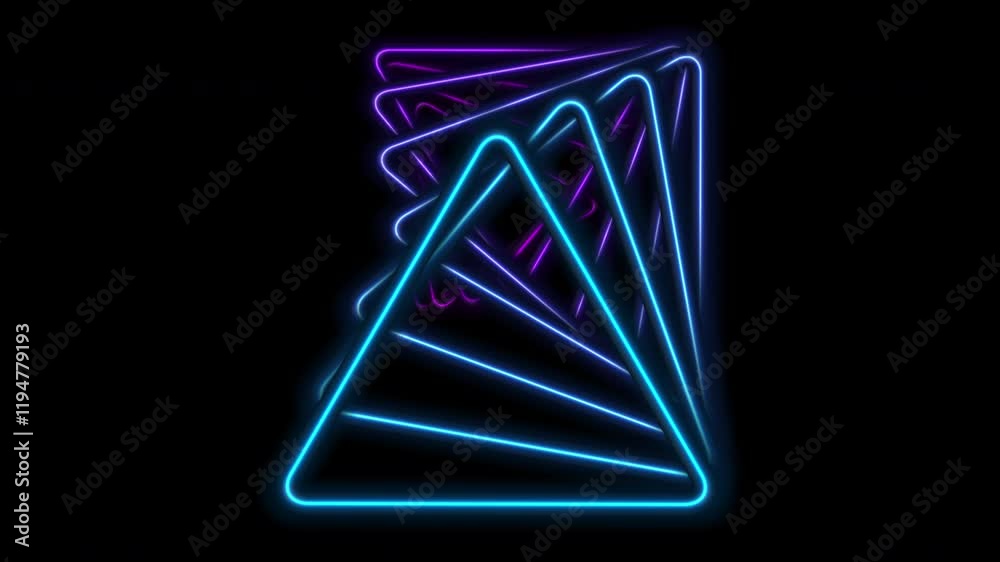 Twisted into a spiral bright blue purple neon triangles futuristic tech ...