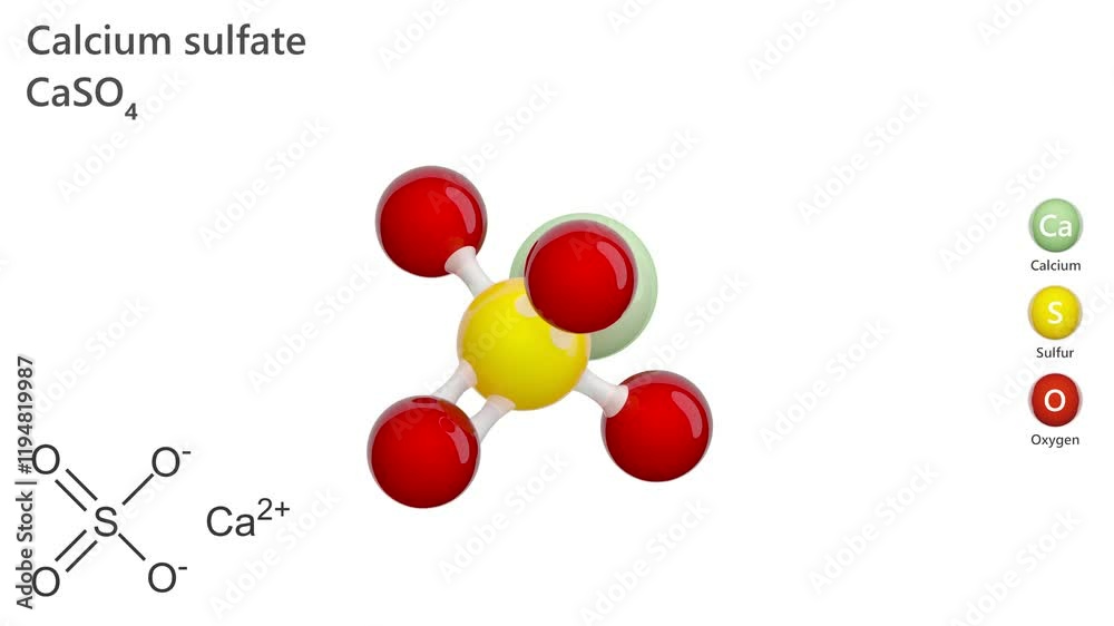 Calcium Sulfate. Food additive. E516. Animated 3D model of a molecule ...