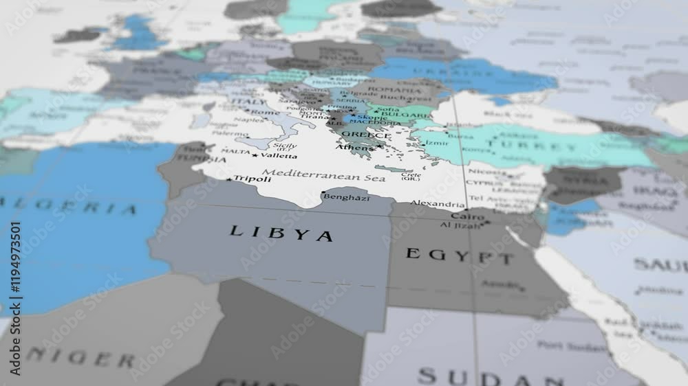 Map The camera rotating around Libya on the world map takes the focus ...