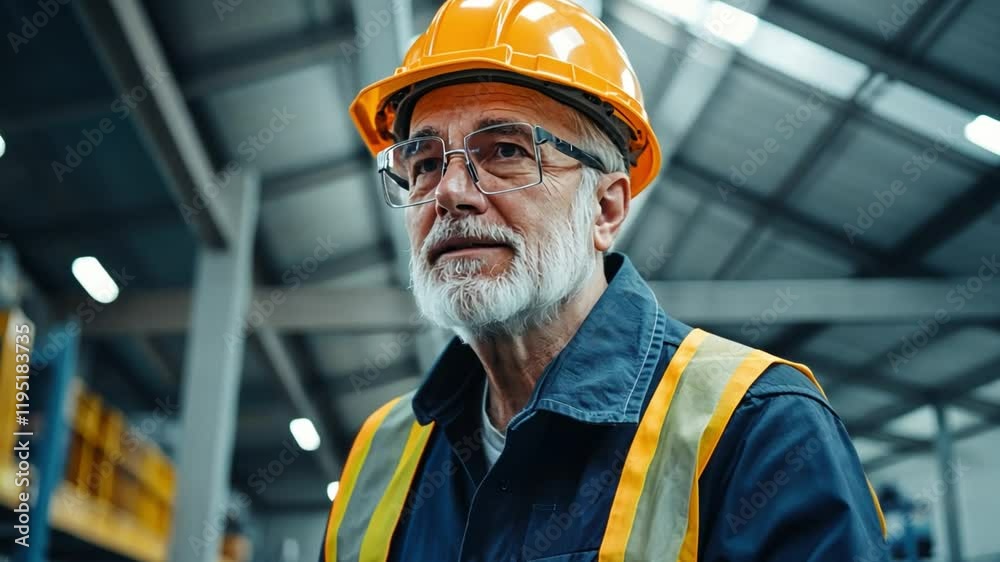 An elderly civil engineer oversees the assembly of a steel structure ...
