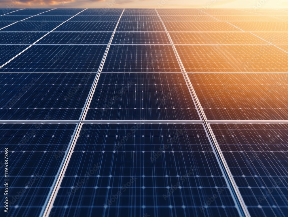 Detailed view of a large solar panel installation capturing sunlight ...