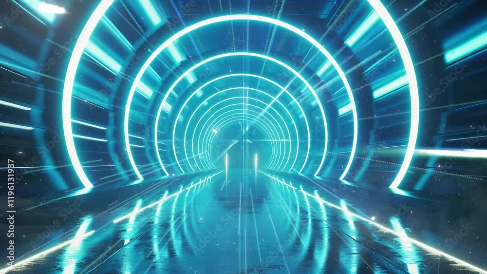 abstract tunnel corridor with rays of light and new seamless looping ...