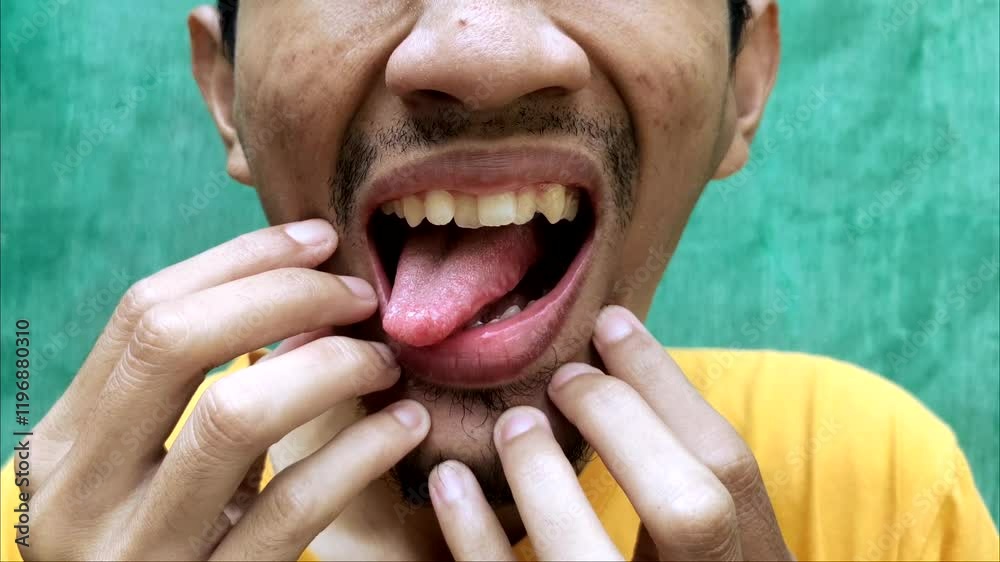 A person has thrush or aphthous stomatitis on the tongue. Thrush on the ...