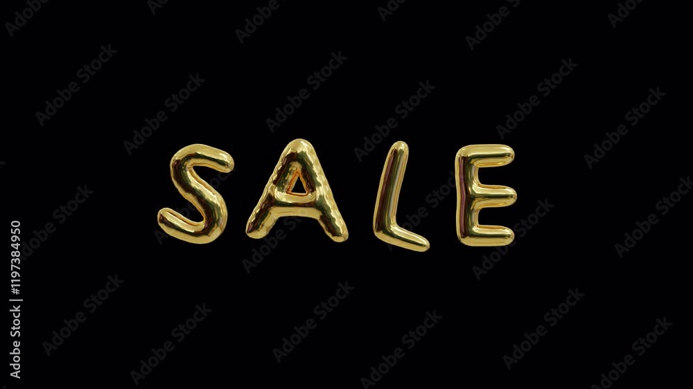 Looped sale animation. Sale, written in floating gold foil balloons on ...