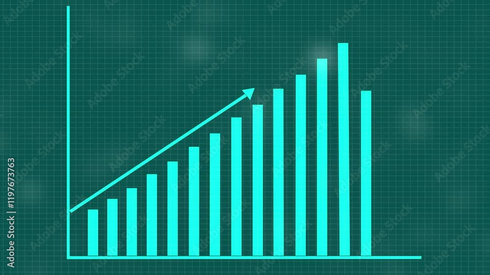 Business graph icon animated. Up arrow on flip chart, chart board ...
