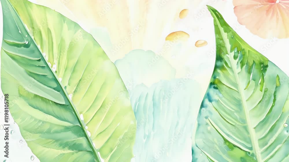 illustration tropical leaves watercolor watercolor monstera banana palm ...