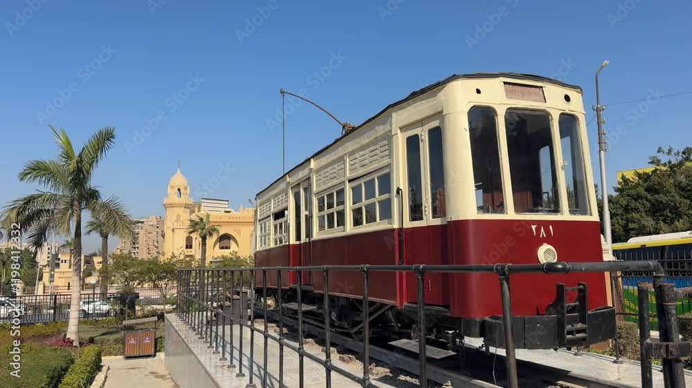 Heliopolis, Cairo, Egypt - 01-03-2024 - Electric tram on display at the ...