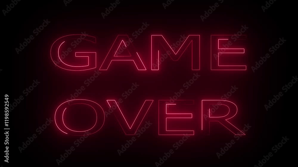 game over - neon text with neon lines animation on black background ...