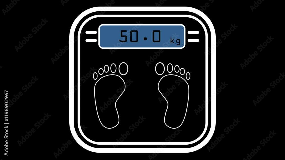 Weight Scales animated on black background, alpha background isolated ...