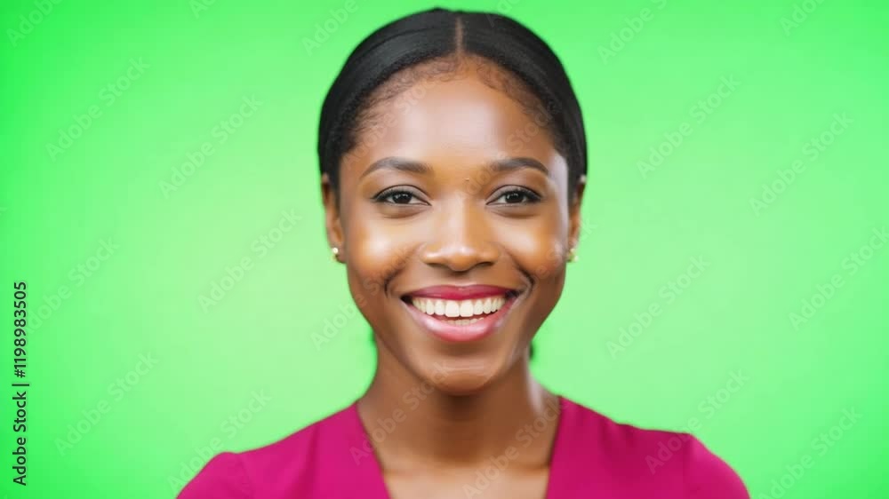 Radiant Smile Against Green Screen: A young Black woman with a radiant ...