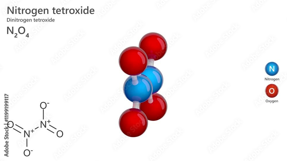 Nitrogen Tetroxide. Oxidising agent. Animated 3D model of a molecule ...