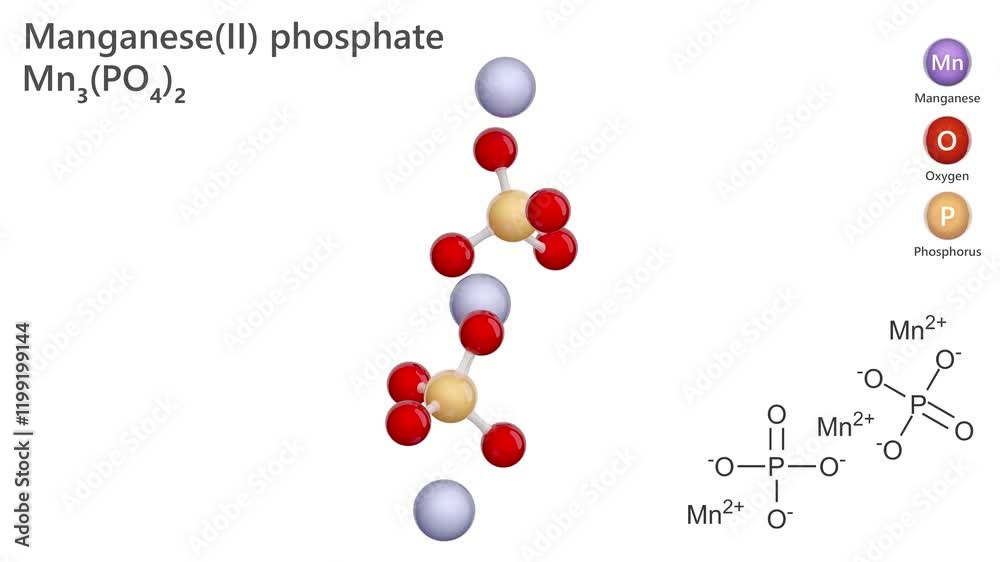 Manganese(II) Phosphate. Animated 3D model of a molecule. Molecular ...