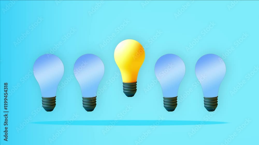 Shining Brilliance, 4K 3D Loop Animation of a Glowing Yellow Light Bulb ...