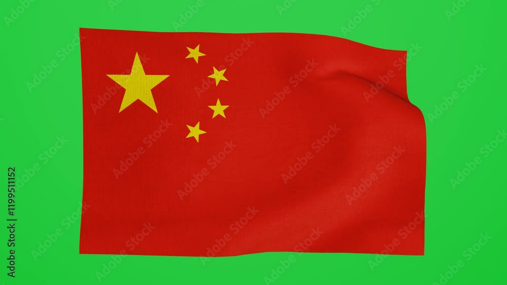 realistic animated video of the Chinese flag waving on green background ...