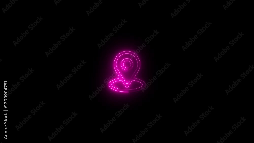 Neon Land Location icon on dark background. Glowing animated Land ...
