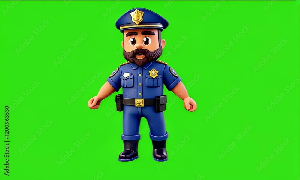 Cartoon police officer, green screen, safety, animation, children's ...
