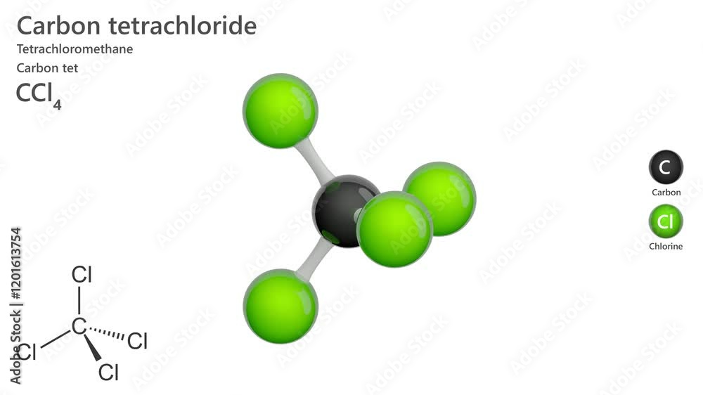 Carbon Tetrachloride. Solvent. Animated 3D model of a molecule ...