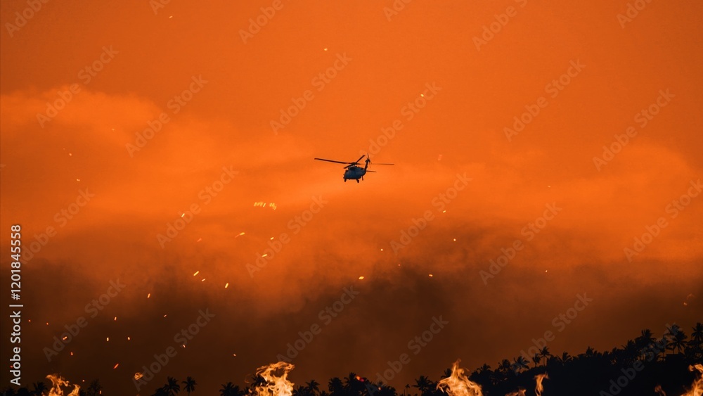Poster Firefighting helicopter battles flames in Los Angeles during ...