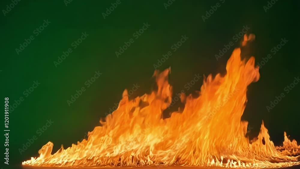Fire flames burning realistically on green screen background, providing ...