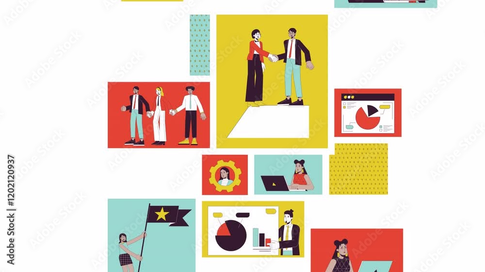 Corporate workers success bento grid animation. Team leader teamwork ...
