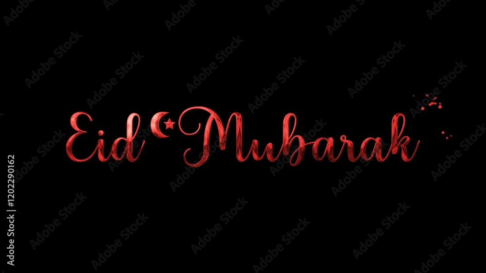 Animated of Red Eid Mubarak text with crescent moon, star, Red splatter ...