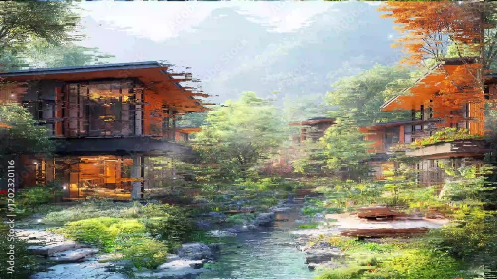 Discover a serene eco-village nestled in stunning mountain scenery ...