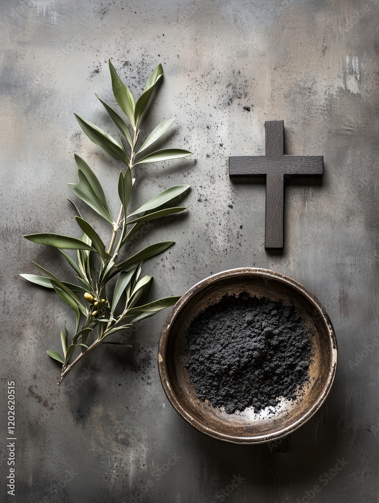 Poster Ash Wednesday symbols with ashes, olive branch, and cross – Wall ...