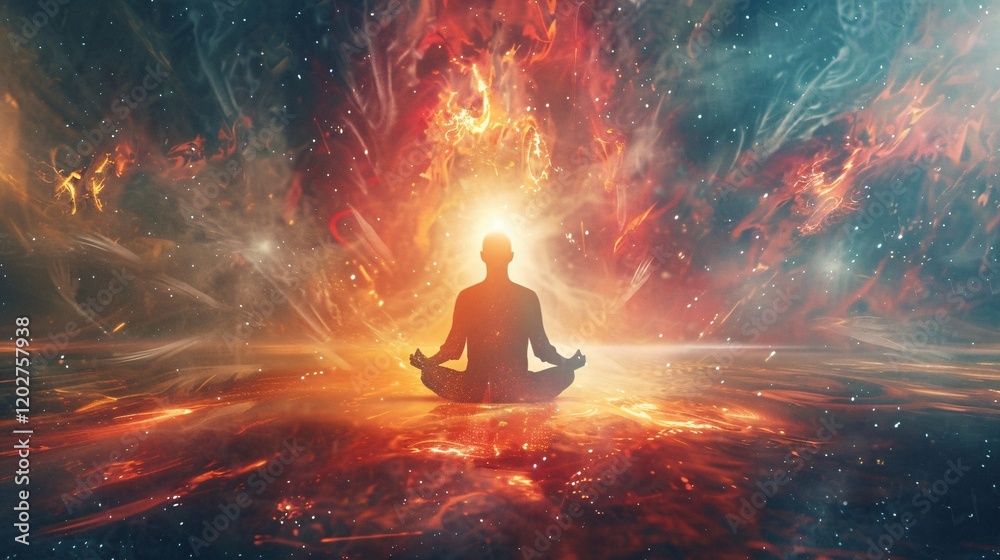 Poster Meditator with light and energy fields representing balanced ...