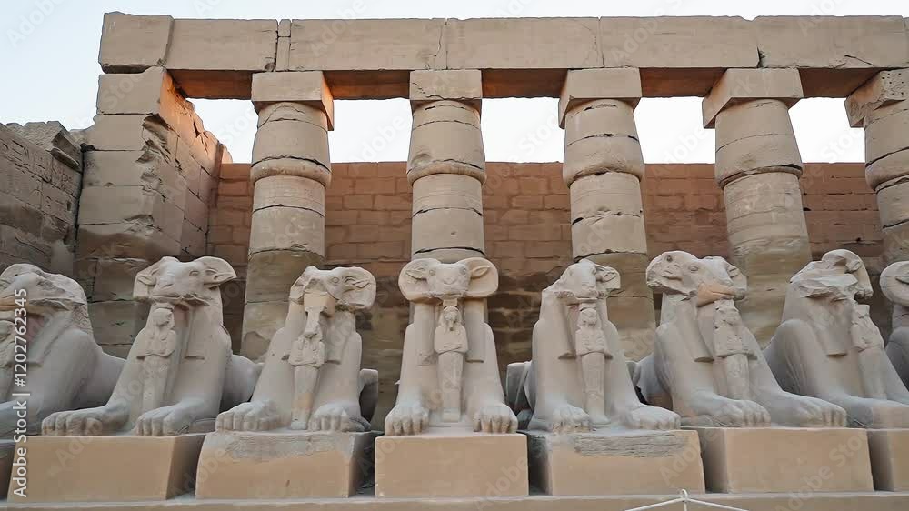 Ram-headed sphinx statues avenue in Karnak Temple, Luxor. Antique luxor ...
